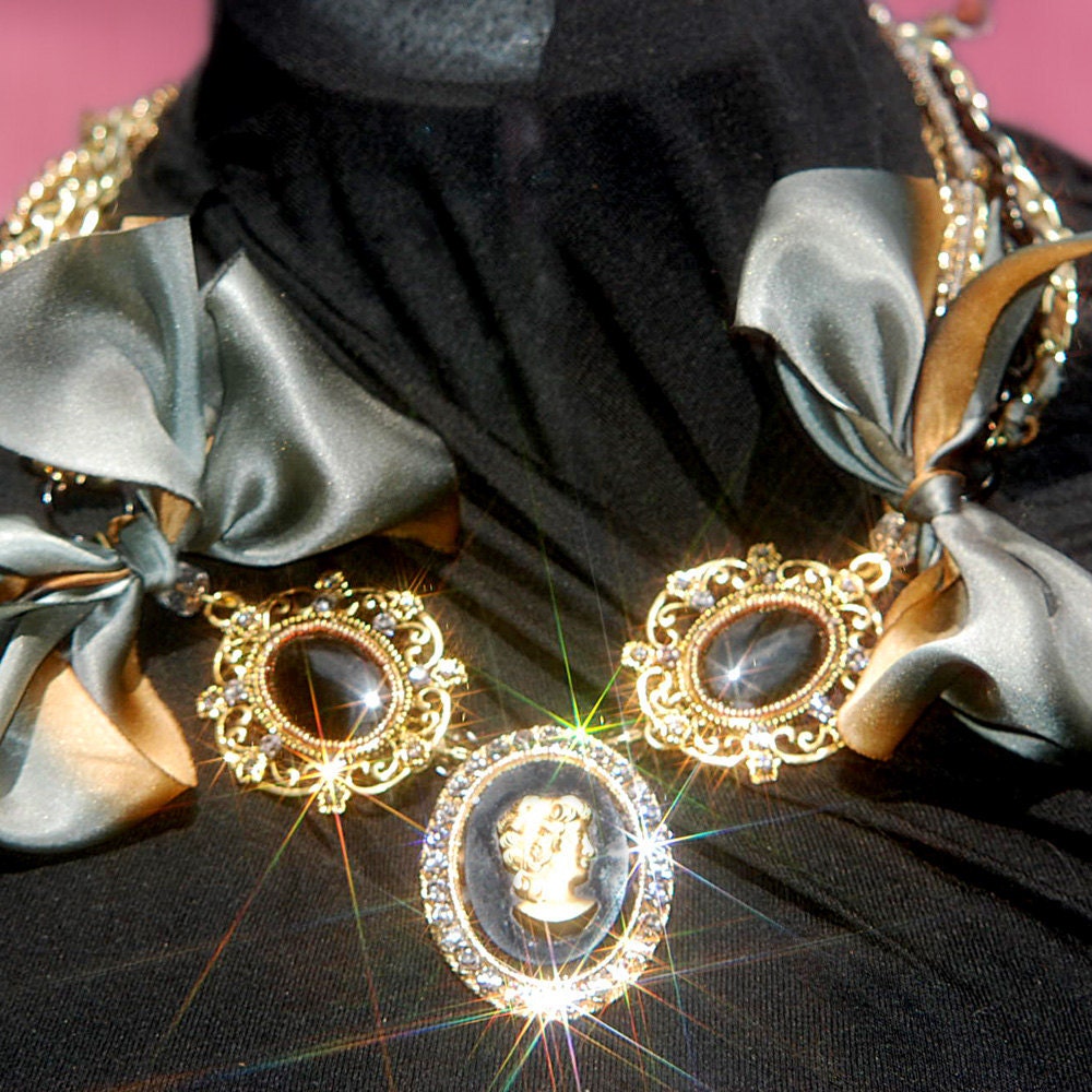 Inspired by FENTON/FALLON Necklace Black Glass Cameo, Onyx Gemstones ...