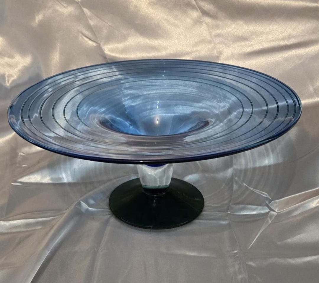 Large Vintage Signed "blenko" Hand Blown Blue and Green Compote ...