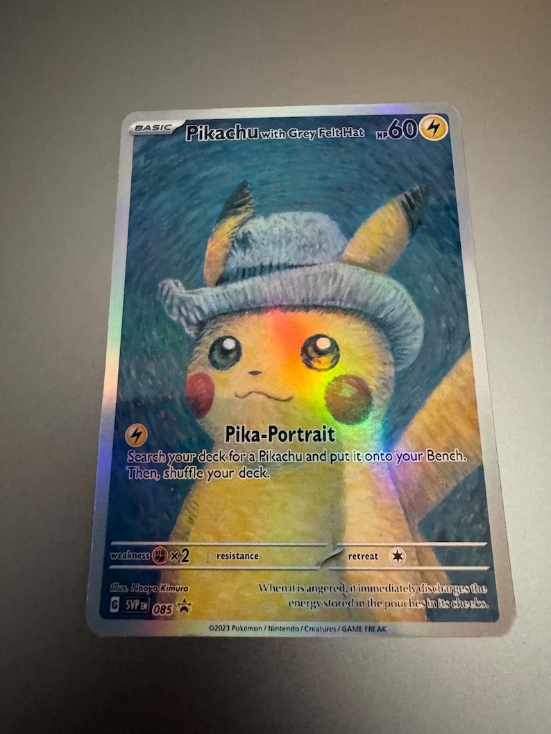 Pikachu With Grey Felt Hat Holo Proxy Card Not Real Novelty Gift - Etsy