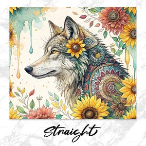 Boho Wolf Sunflower Seamless 20oz Tumbler Wrap PNG Digital Download ...