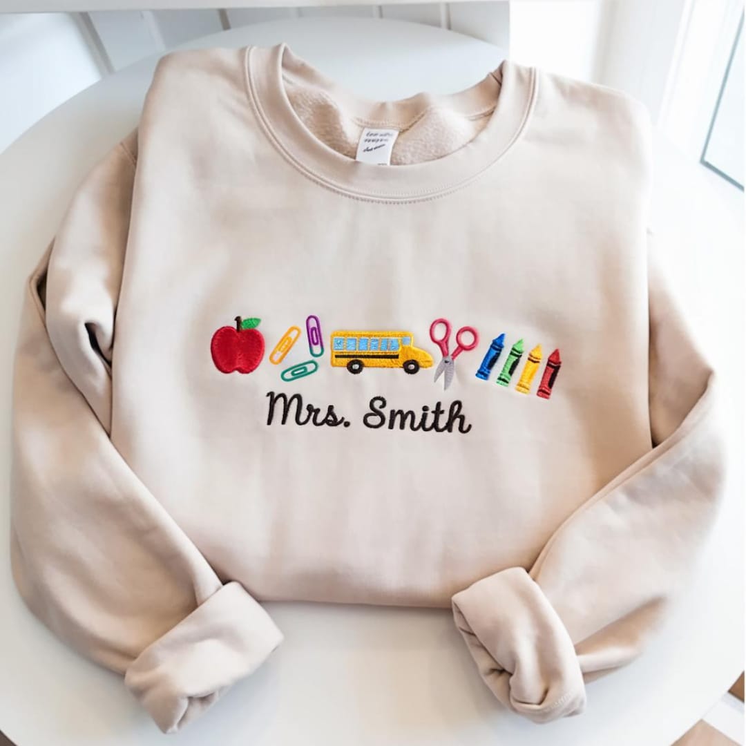 Embroidered Teacher Icons With Custom Name Sweatshirt, Teacher ...