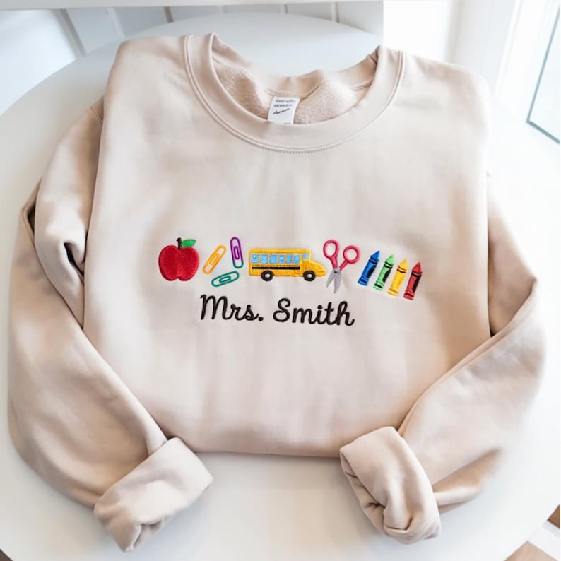 Embroidered Teacher Icons With Custom Name Sweatshirt, Teacher ...