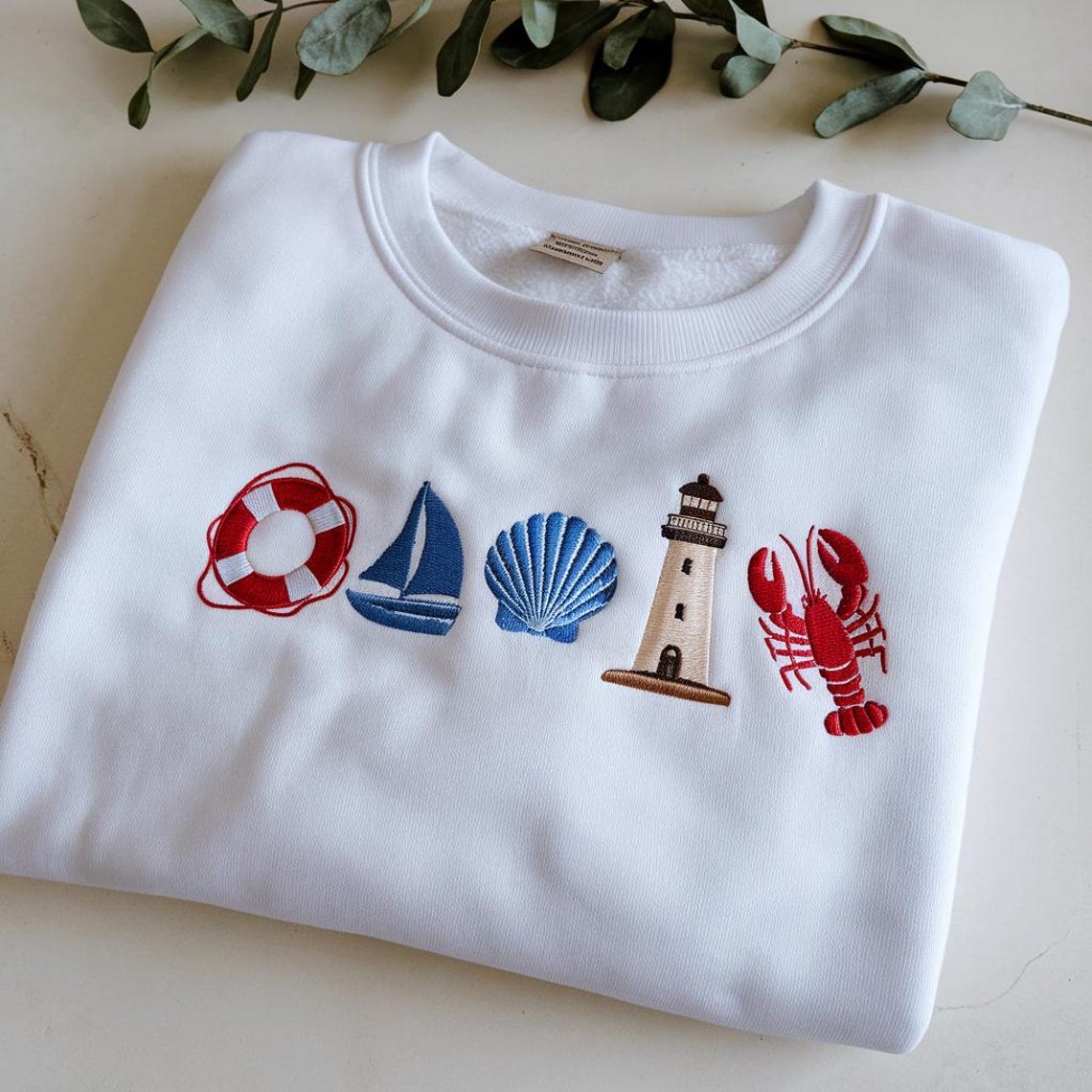 Summer Beach Embroidered Sweatshirt, Seashell Embroidered Hoodie, Beach ...