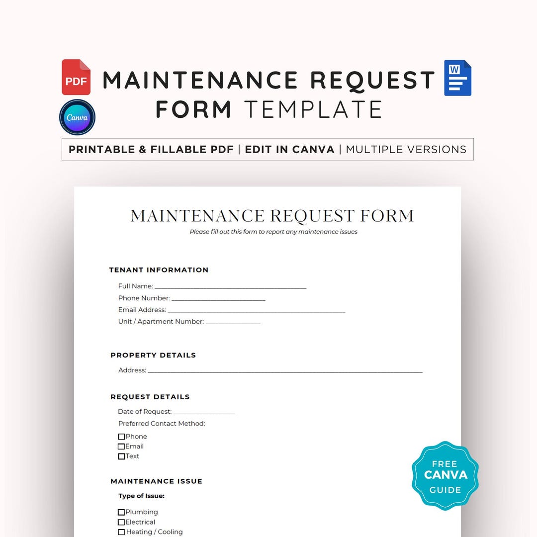 Maintenance Request Form Template | Work Order for Rental Property ...