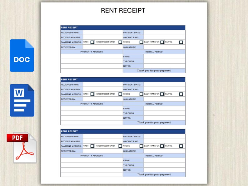 Editable Rent Receipt Template: Landlord Tenant Form (digital Download ...