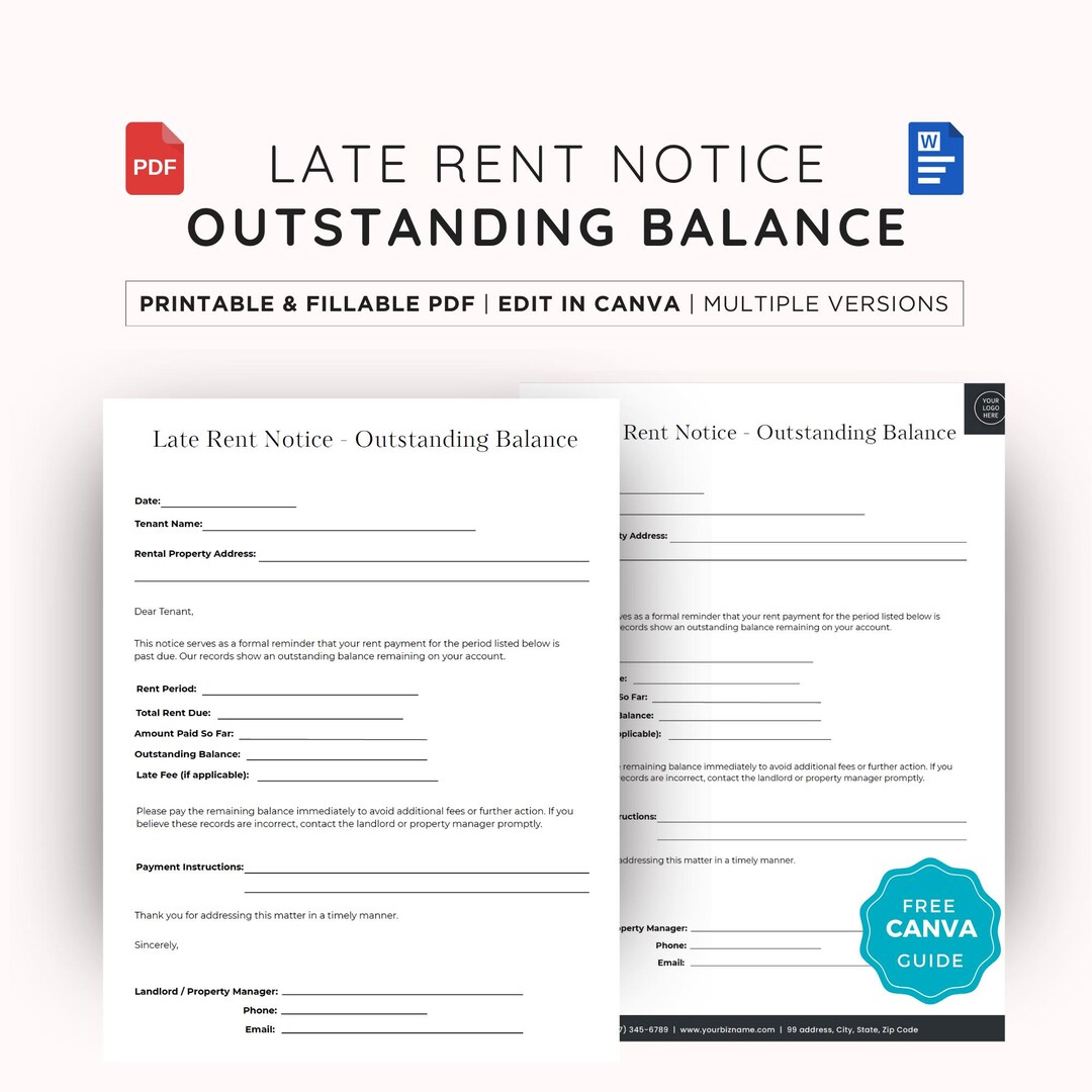 Late Rent Notice Template | Outstanding Balance Letter | Editable ...