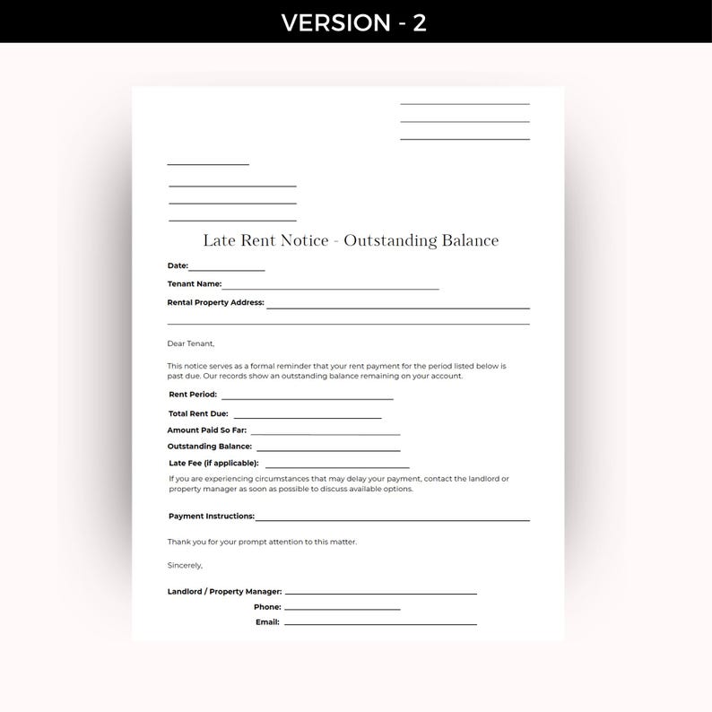 Late Rent Notice Template | Outstanding Balance Letter | Editable ...