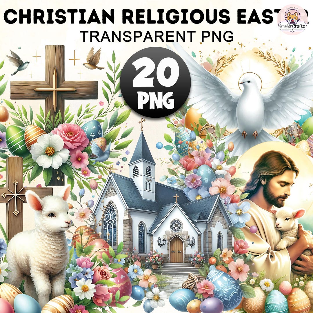 20+ Watercolor Christian Religious Easter Bundle Clipart PNG, Christian ...