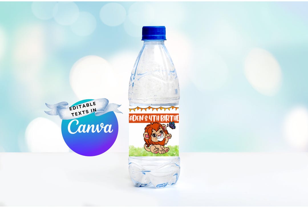 Lion Cub Themed Birthday Bottle Labels Party Decoration: Digital Canva ...