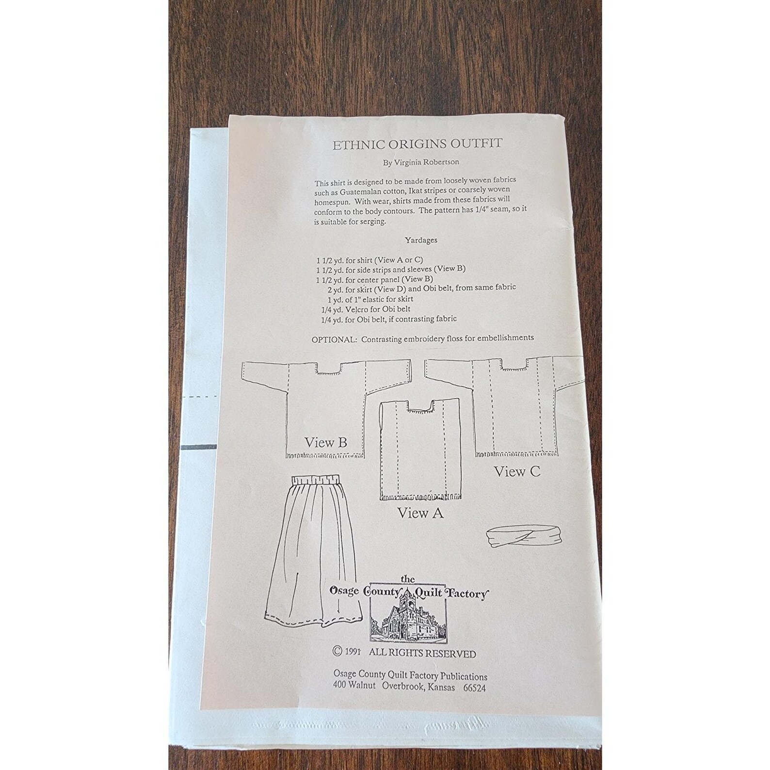 Ethnic Origins by Virginia Robertson Sewing Pattern Fits Sz 10-14 Shirt ...