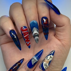 Jaws Shark Themed Hand Painted Press on Nails - Etsy