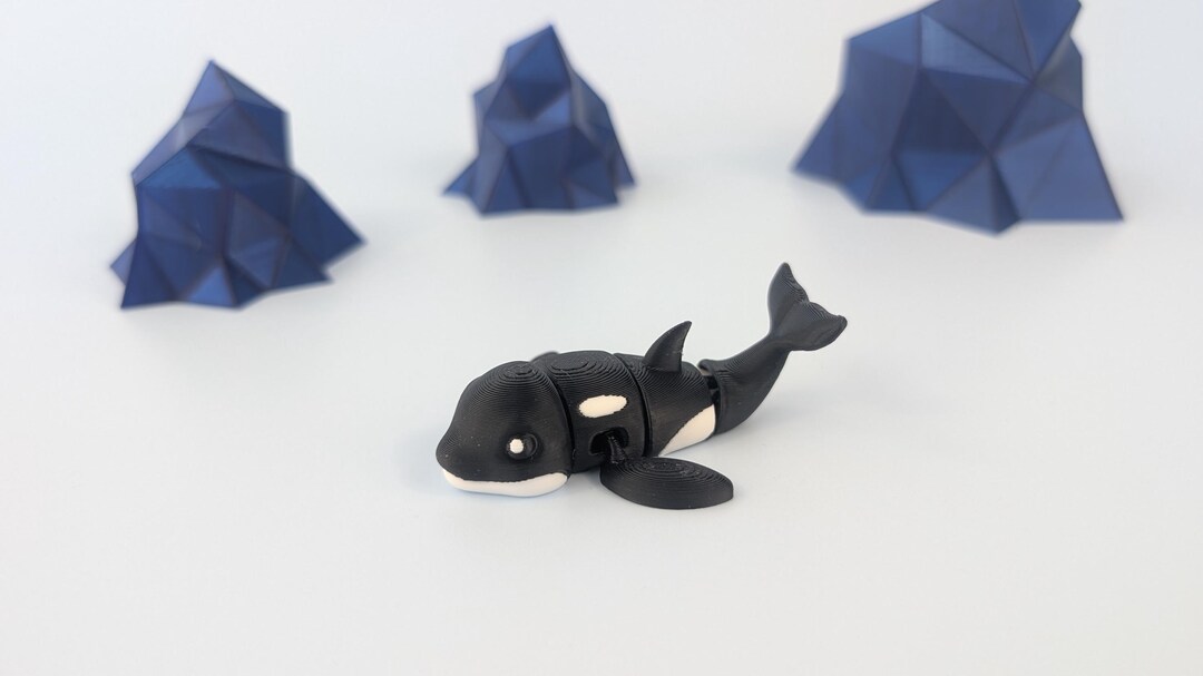 Baby Orca Whale Flexi – 3D Printed Desk Toy, Custom Color Articulated ...