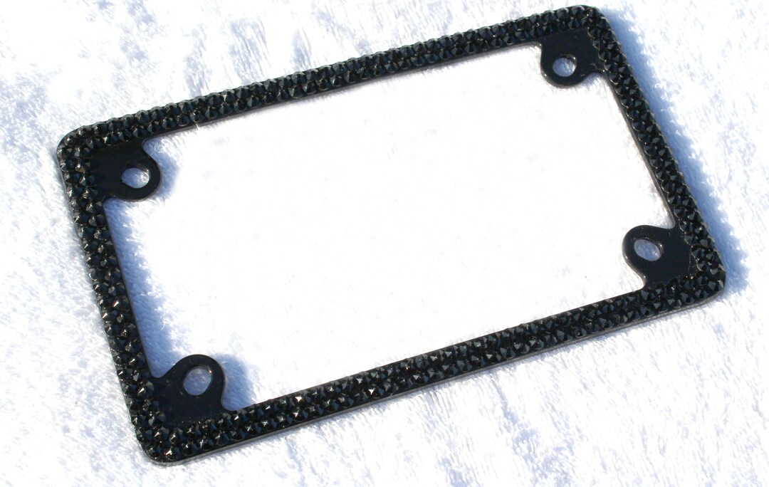 Black Motorcycle License Plate Frame With Swarovski Crystals & Caps - Etsy