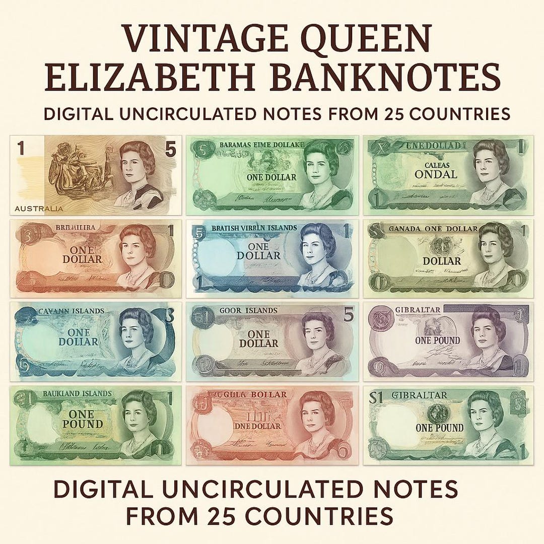 Queen Elizabeth Vintage Banknotes Collection Uncirculated Notes From 25 ...