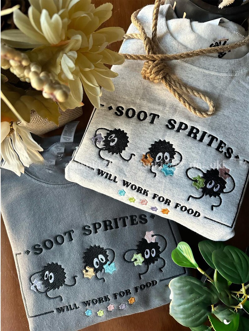 Embroidered Soot Sprites Ghibli Sweatshirt | Embroidery Sweater | Anime ...