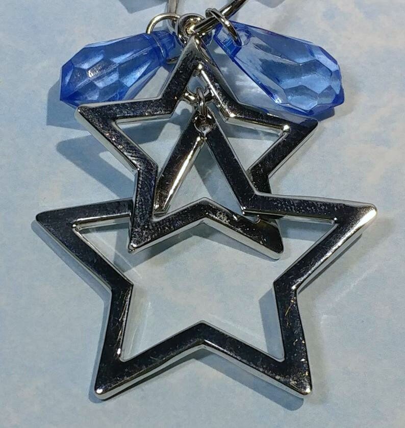 5 Long Silvertone Star Charm Key Ring W/ Red Clear & - Etsy