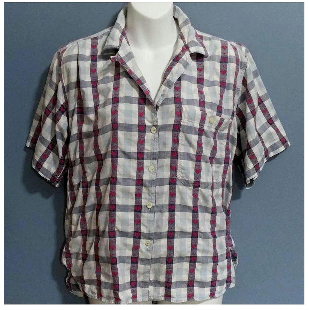 1990s Blouse Bust 44" Collar 14", Short Sleeves, Red, White & Blue ...