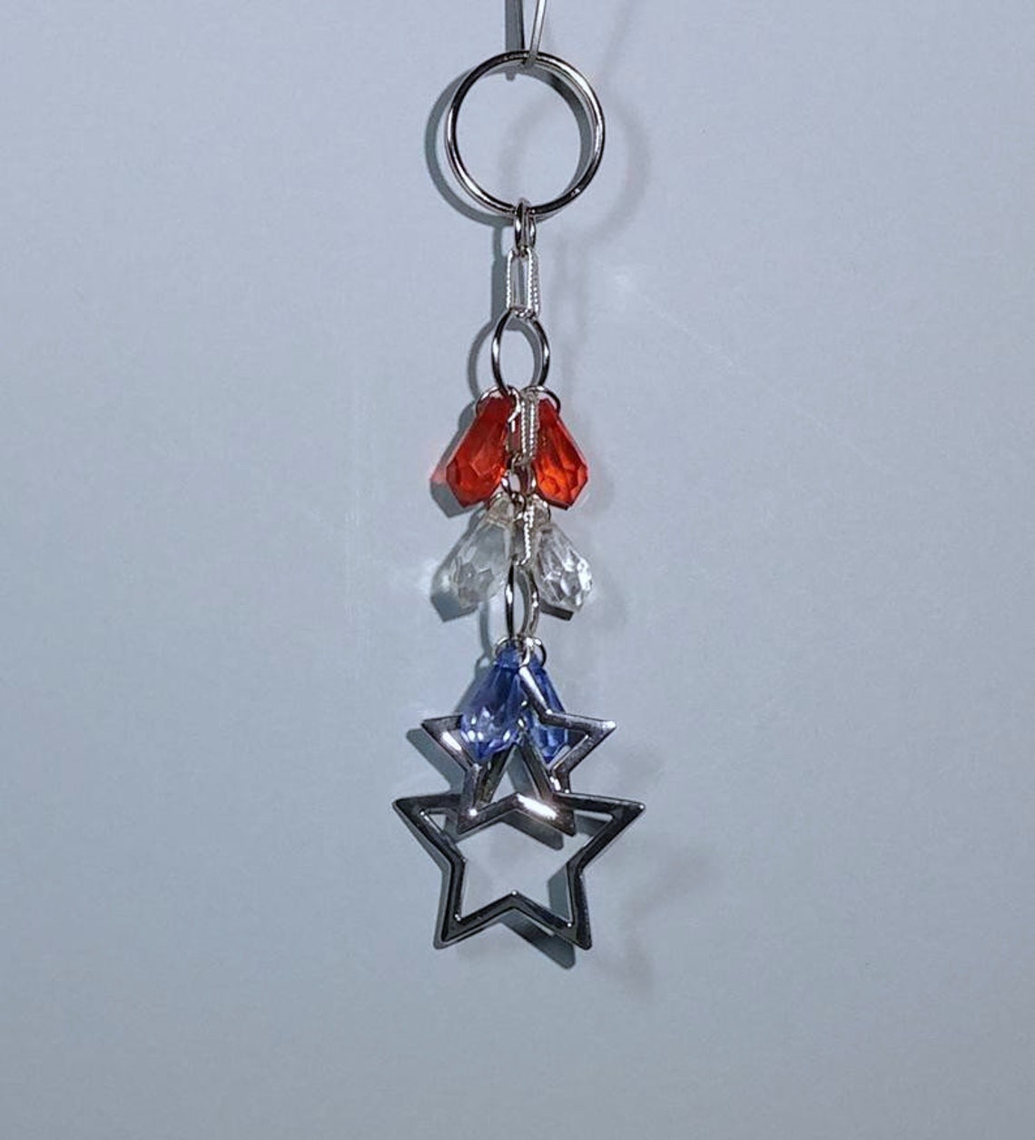 5 Long Silvertone Star Charm Key Ring W/ Red Clear & - Etsy