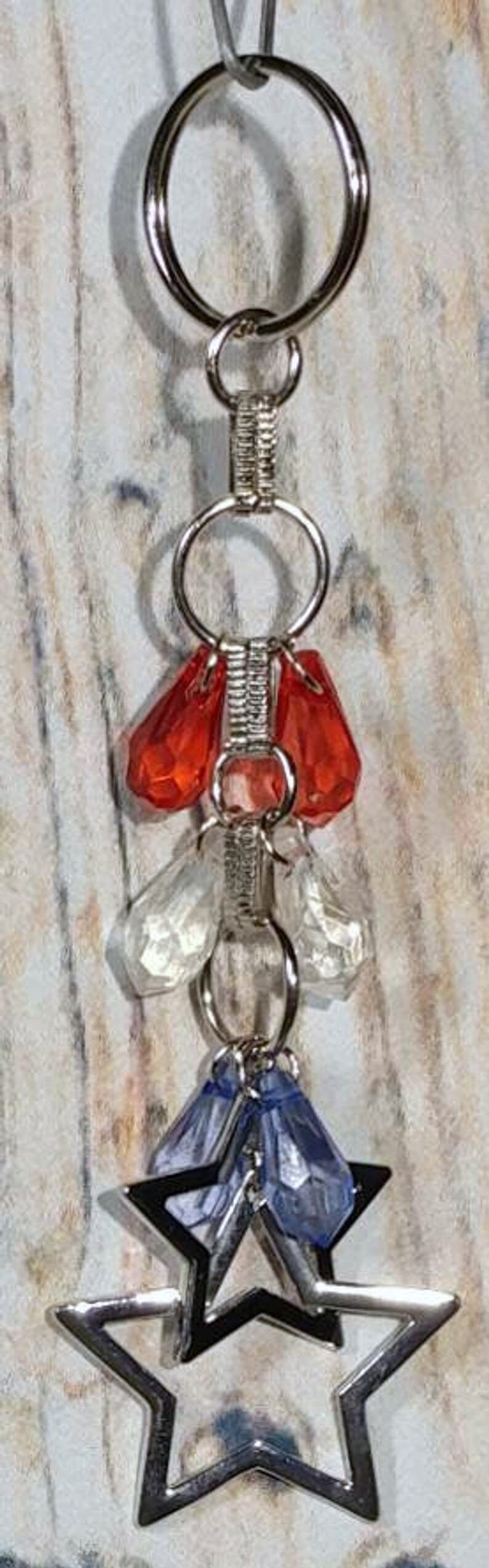5 Long Silvertone Star Charm Key Ring W/ Red Clear & - Etsy