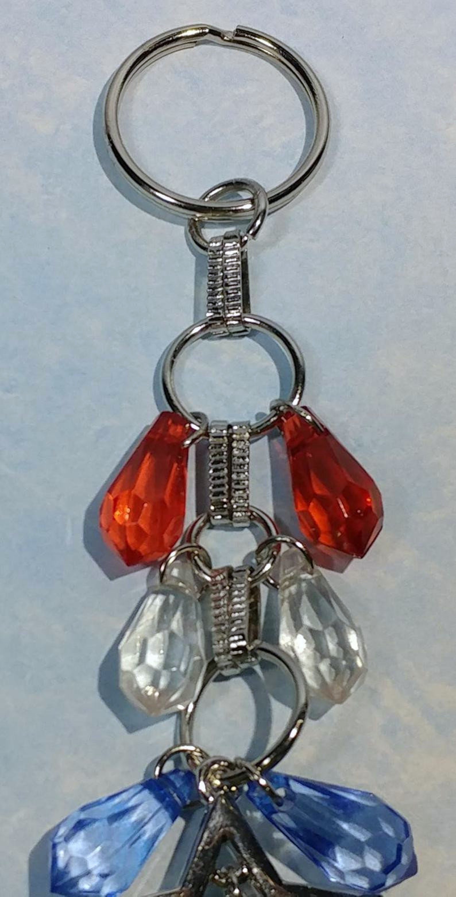 5 Long Silvertone Star Charm Key Ring W/ Red Clear & - Etsy