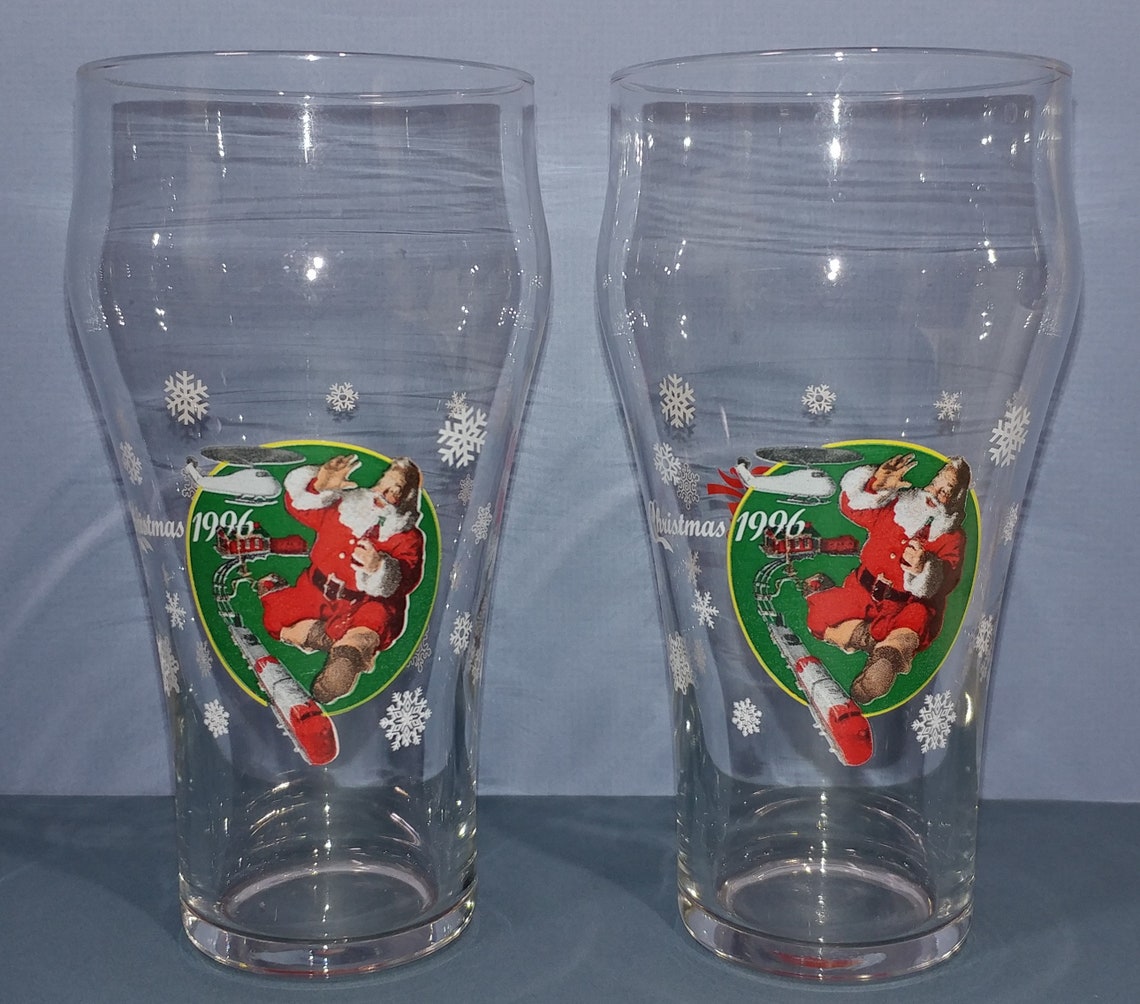 1996 Set of 2 Coca Cola 16 Oz Holiday Glasses Santa Claus - Etsy