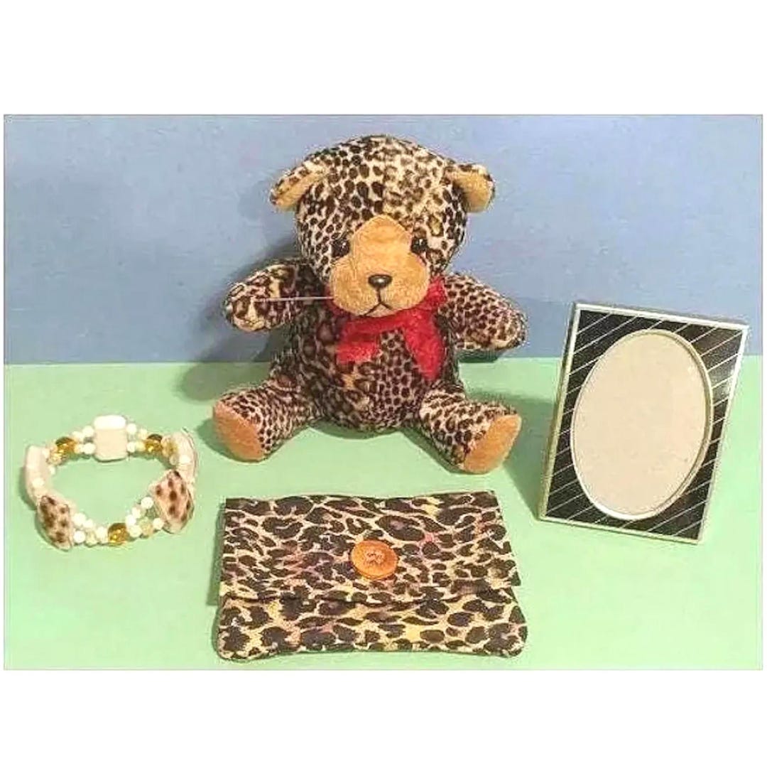 4 Pc OOAK Teen OR Adult Gift Set: Plush Leopard Cub, Beaded Elastic ...