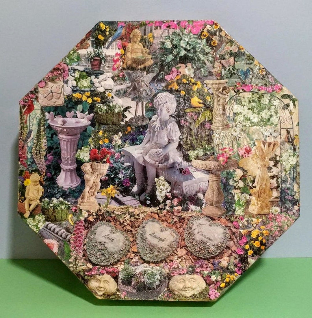 Octagonal Art Box Child Fantasy Flower Garden Motif Decoupage Paper ...