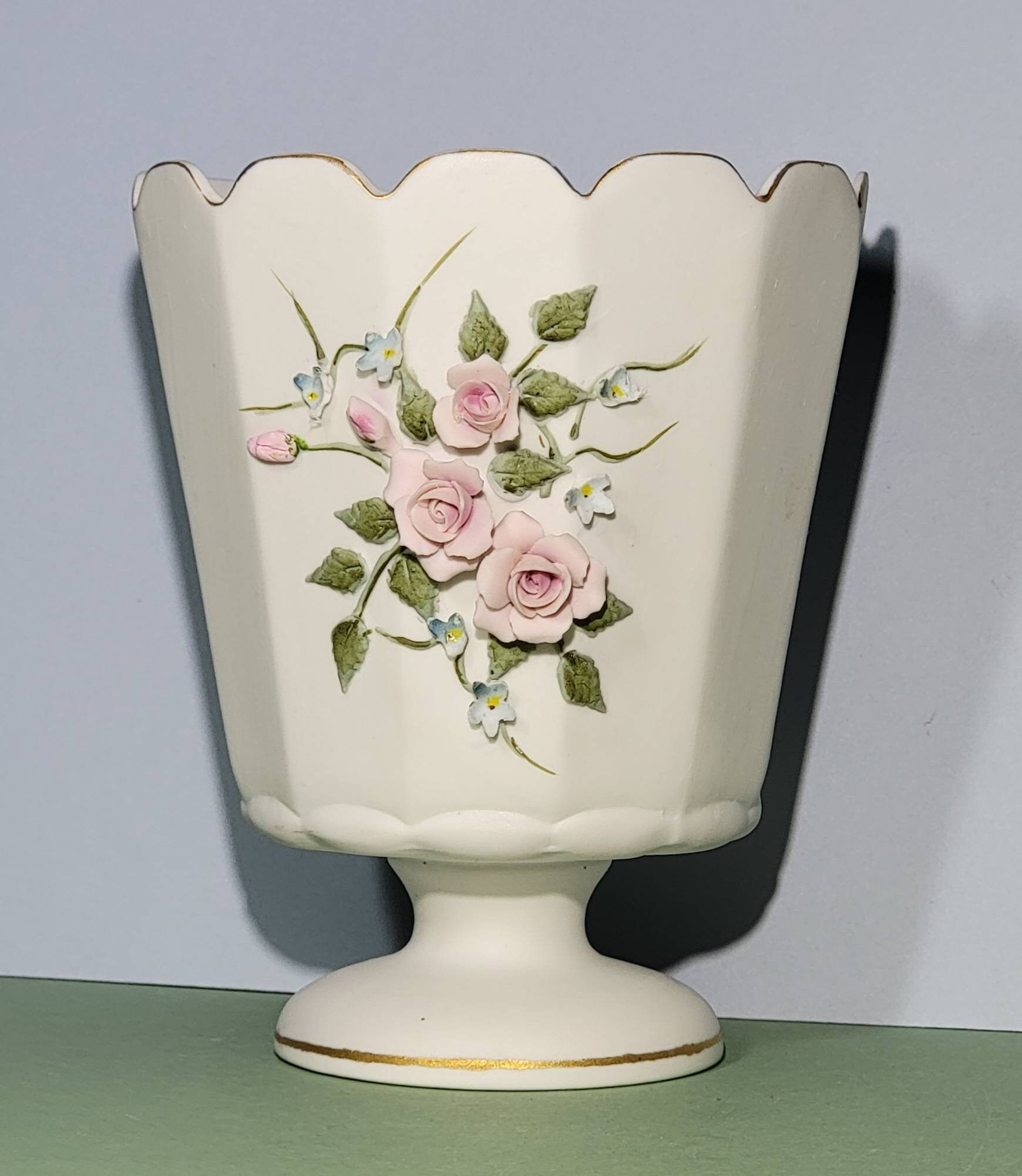 1950s Lefton Vase 1043 White Bisque W/handpainted Pastel Pink - Etsy
