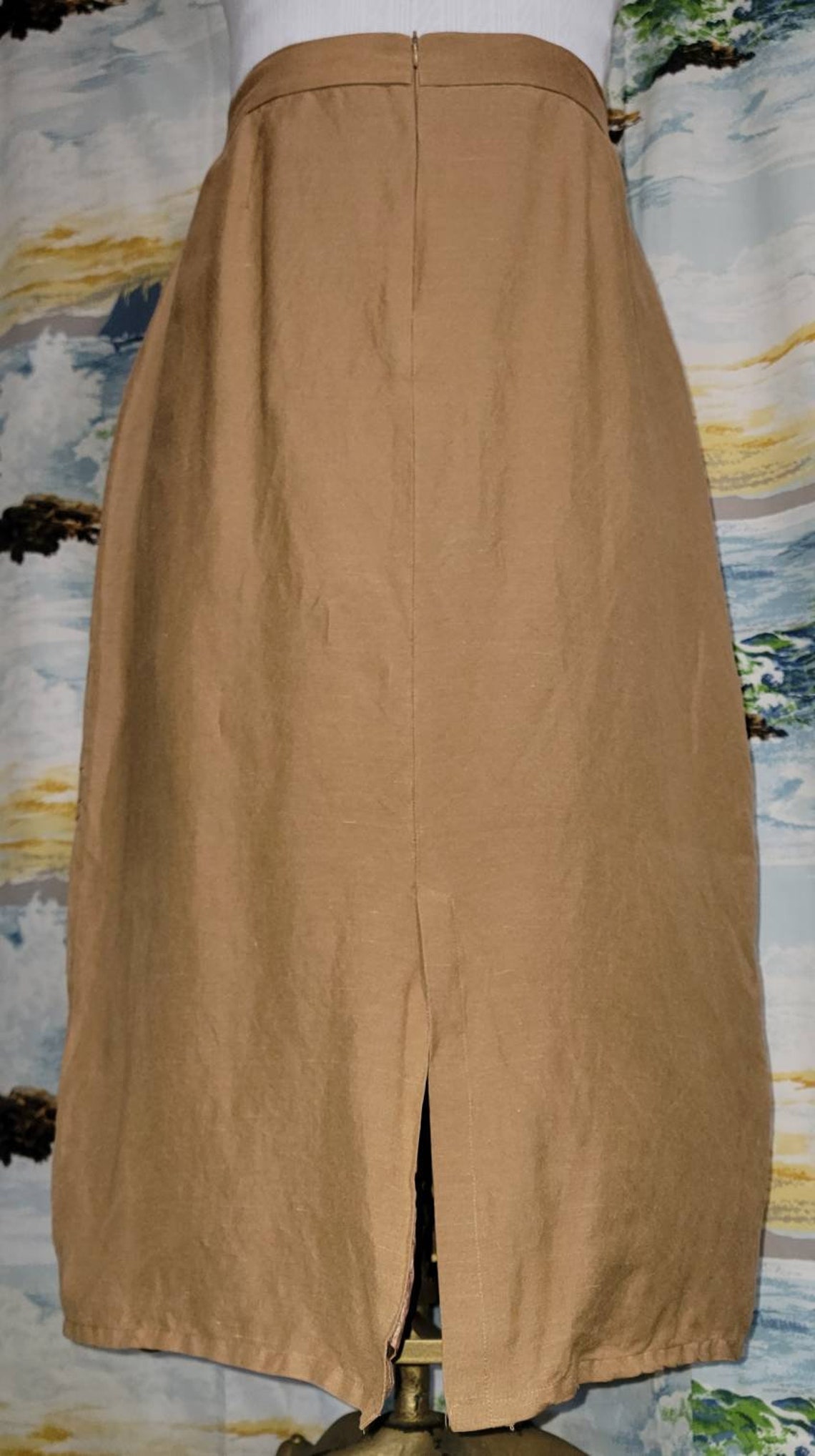 1990s 30 High Waist Tan Straight Line Skirt by Sherry | Etsy