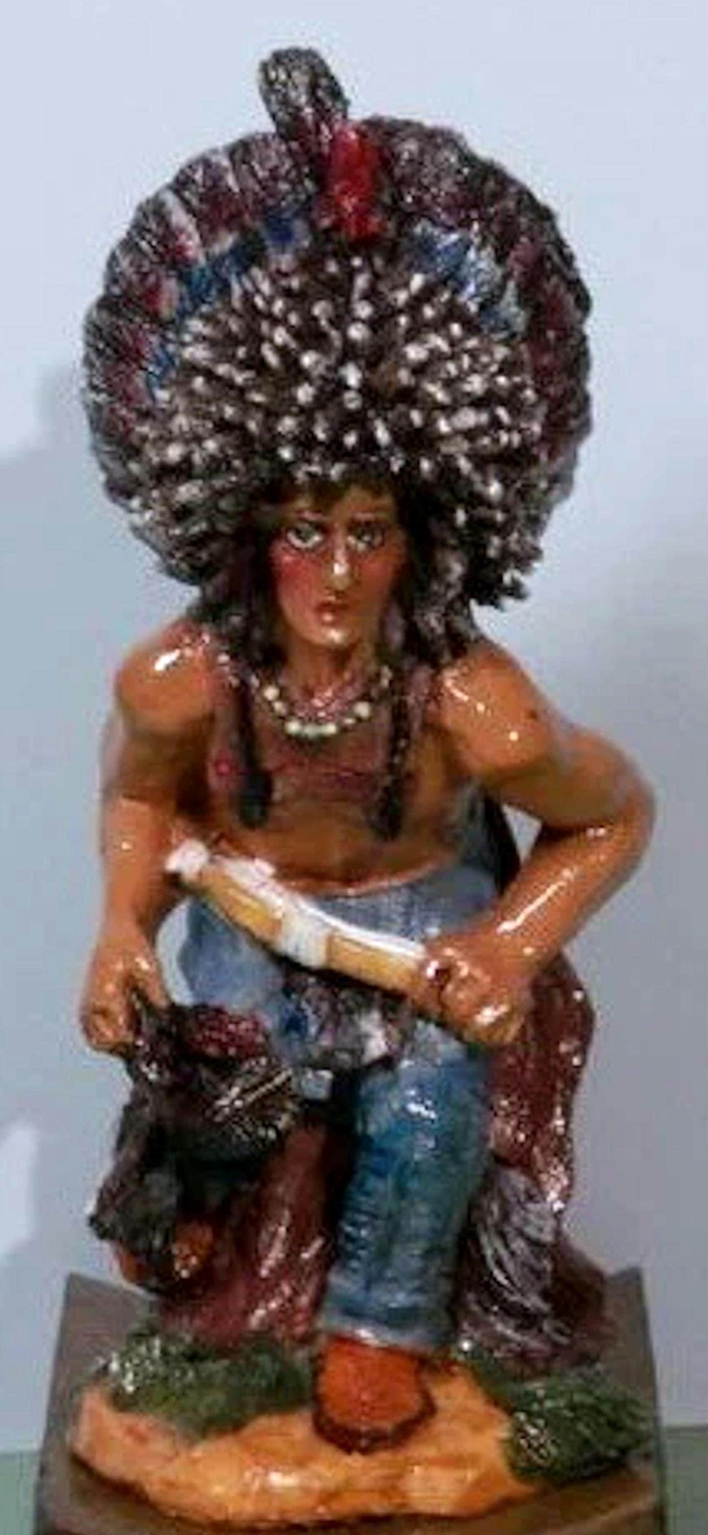 6"t Miniature Native American Indian Dog Soldier Figurine Resin Wood ...