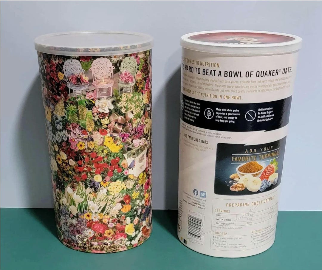 Tall Oats Decoupaged Canister Lided Cylindrical Collage Container Box ...