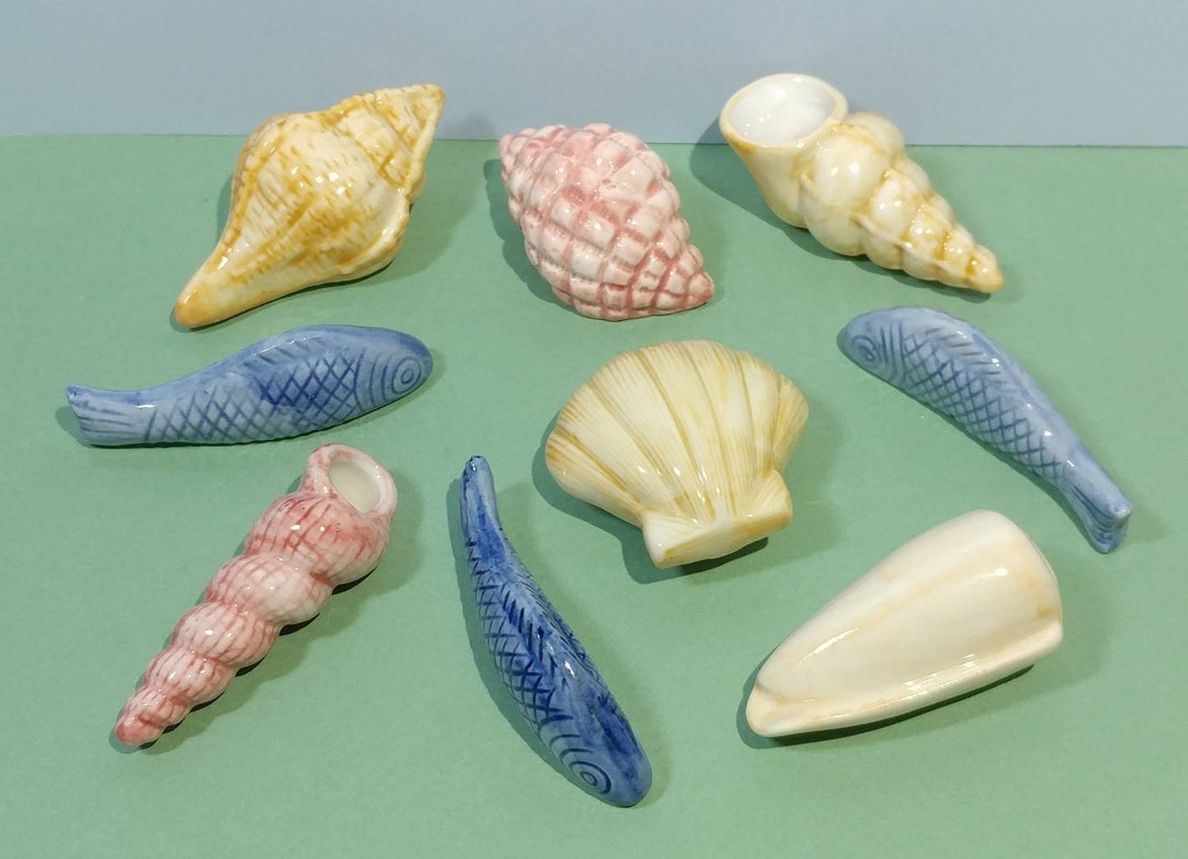 Glazed Realistic Ceramic Seashell & Koi Fish/ Nautical Oceanic Coastal ...