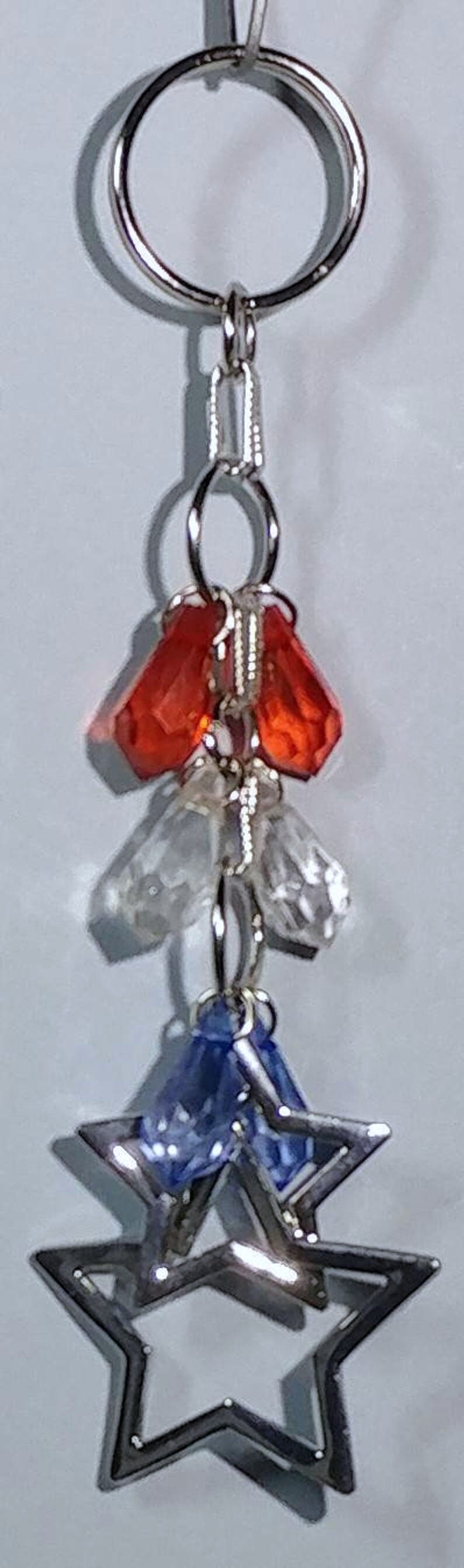 5 Long Silvertone Star Charm Key Ring W/ Red Clear & - Etsy