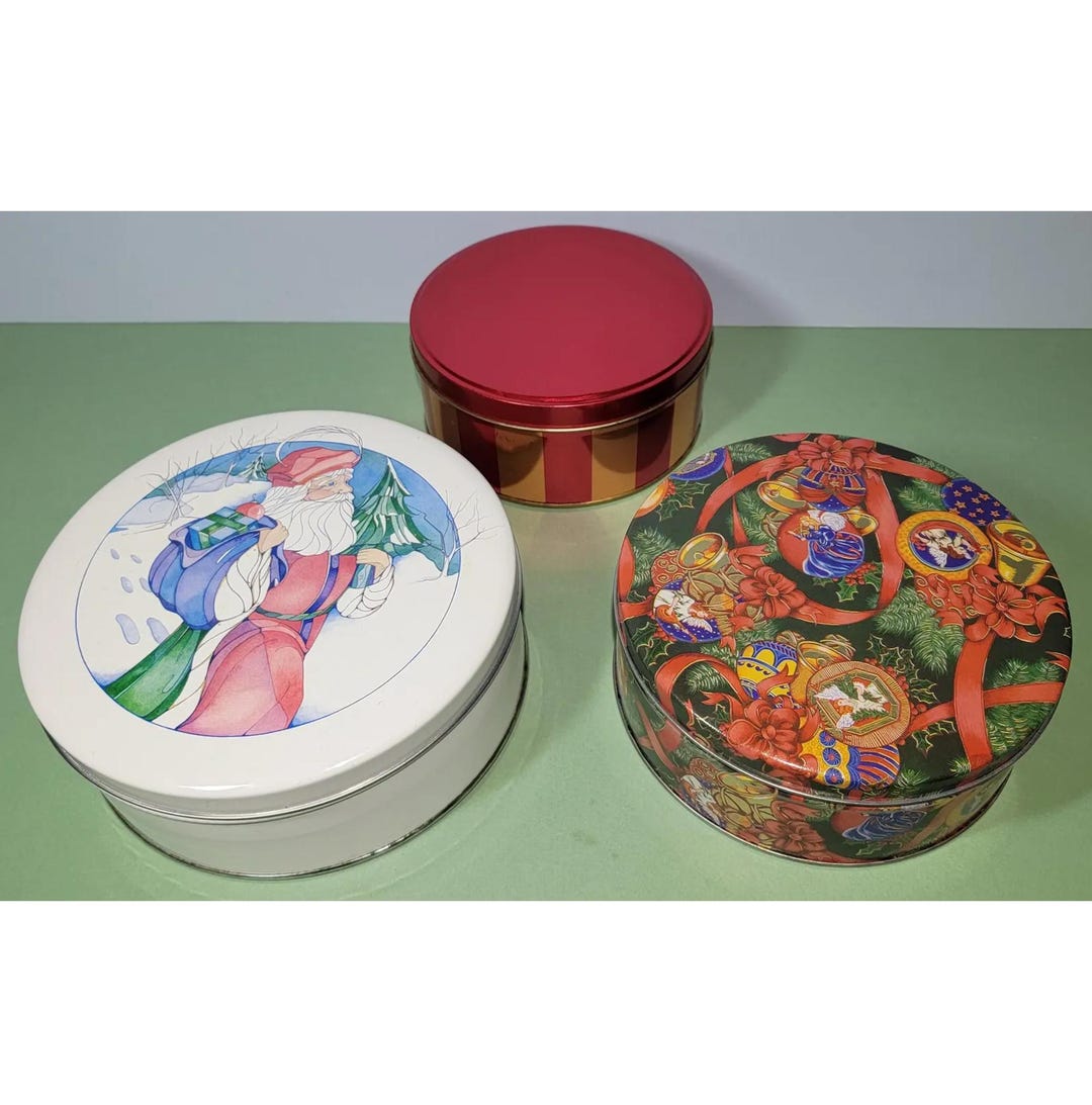 3 Round Christmas Tins Nesting Stacking Canisters Candy Cookies ...