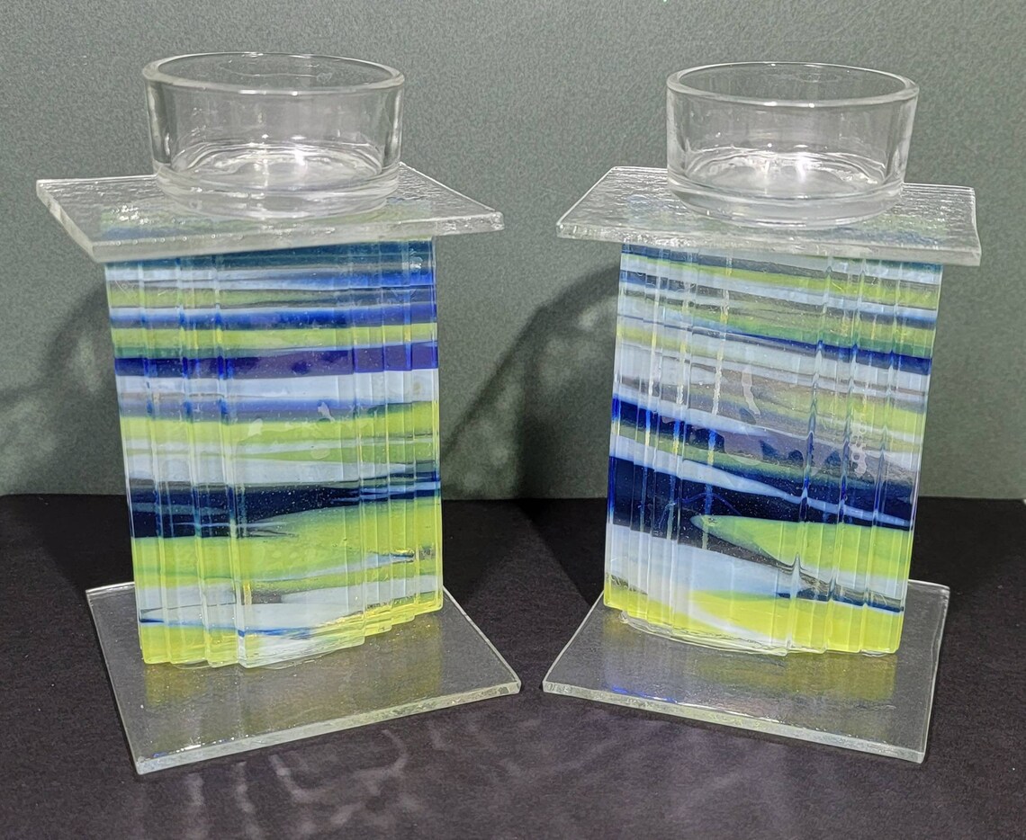 Pair of Art Deco Fused Artisan Glass Tea Light Votive Candle - Etsy