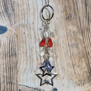 5 Long Silvertone Star Charm Key Ring W/ Red Clear & - Etsy
