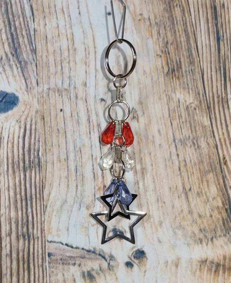 5 Long Silvertone Star Charm Key Ring W/ Red Clear & - Etsy