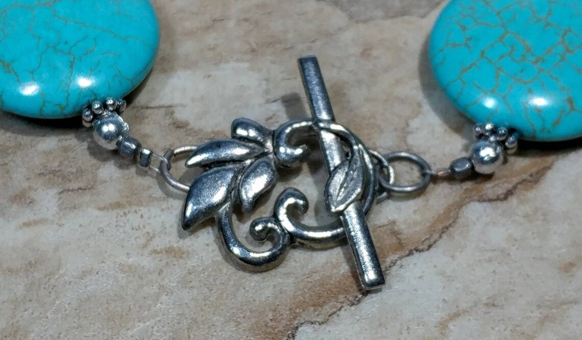 8 Genuine Round Turquoise Bead Bracelet w/ Silver Tone | Etsy