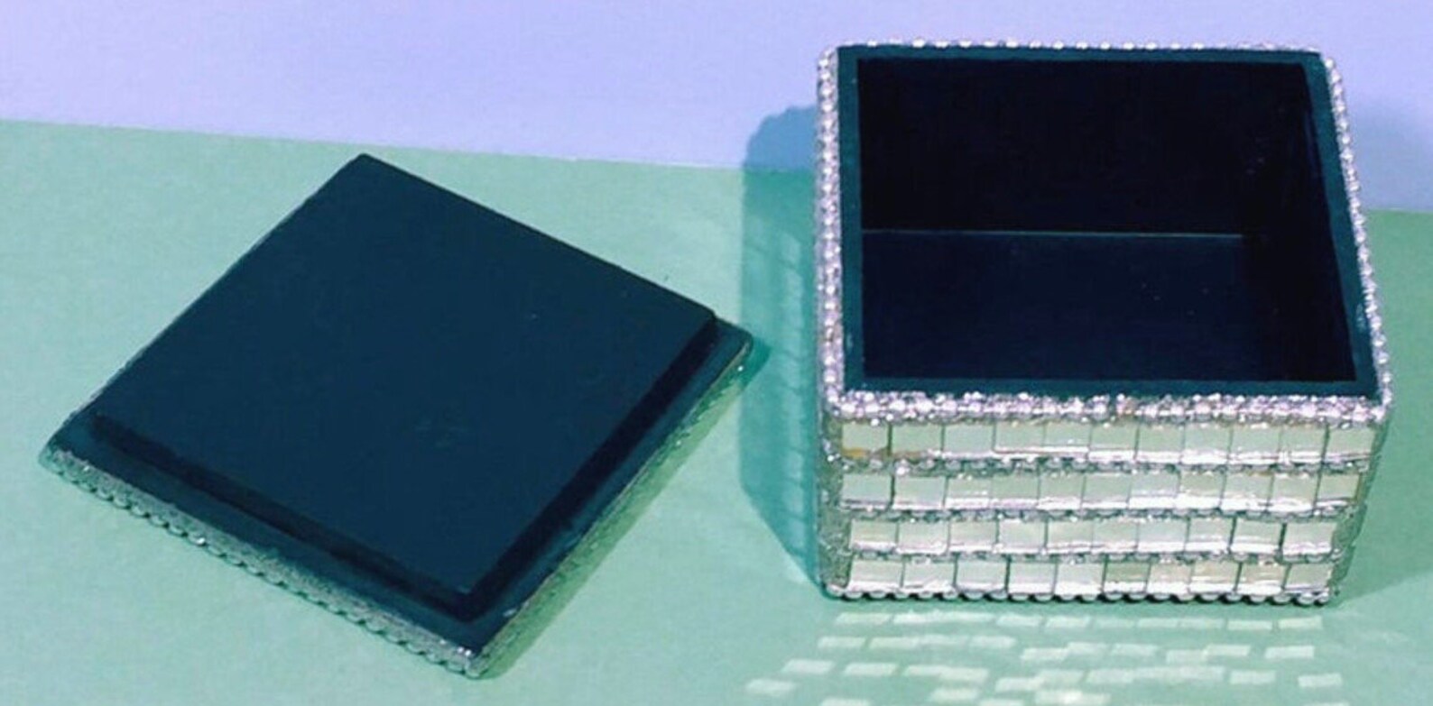 Silver Mirrored Glass Tile Mosaic Wood Jewelry Trinkets Square - Etsy