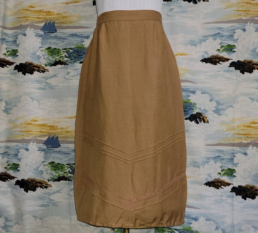 1990s 30 High Waist Tan Straight Line Skirt by Sherry Taylor Collection ...