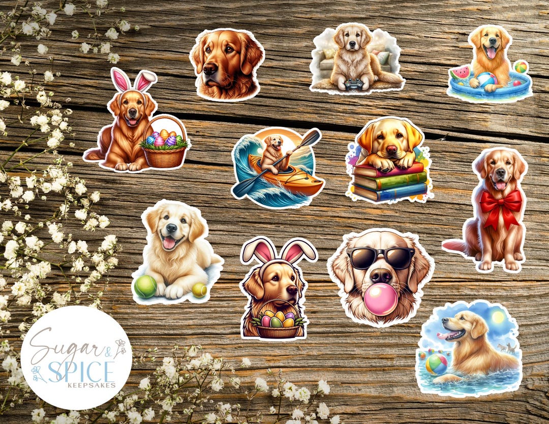 Vinyl Stickers, Golden Retriever Sticker Bundle, Sticker Pack, Golden ...