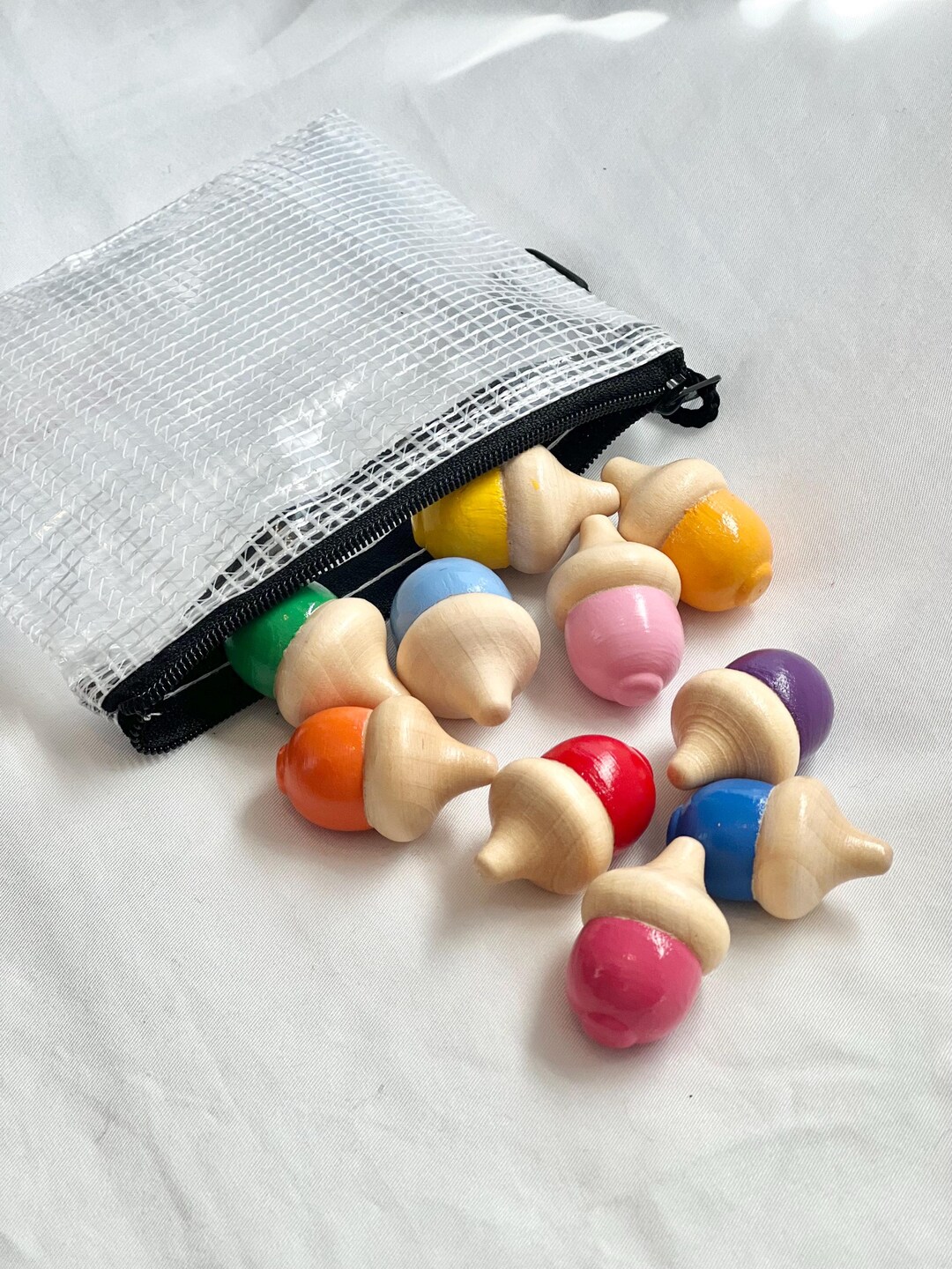 Wooden Rainbow Sorting Acorns – Montessori Color Match Toy, Fine Motor ...
