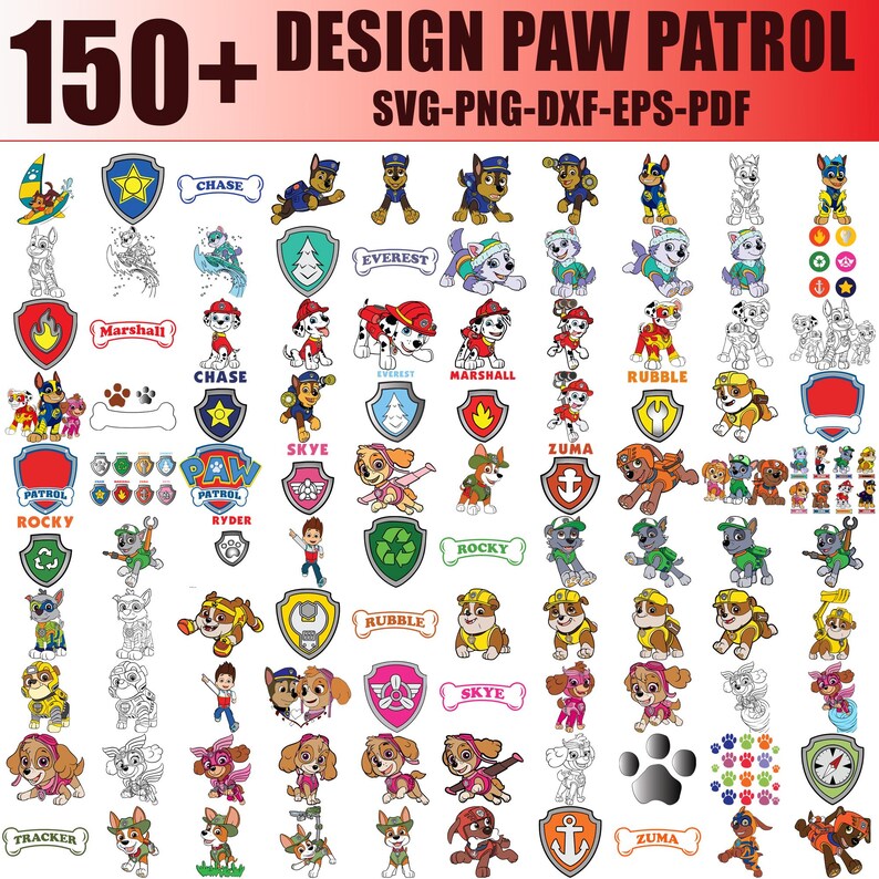 750+ Paw Patrol SVG PNG DXF Bundle, Kids Birthday Clipart, Cricut ...
