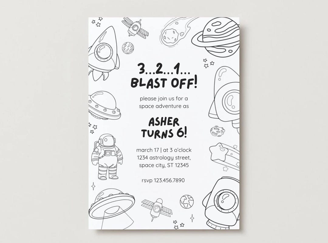 Kids Editable Birthday Party Invitation - NASA - Etsy