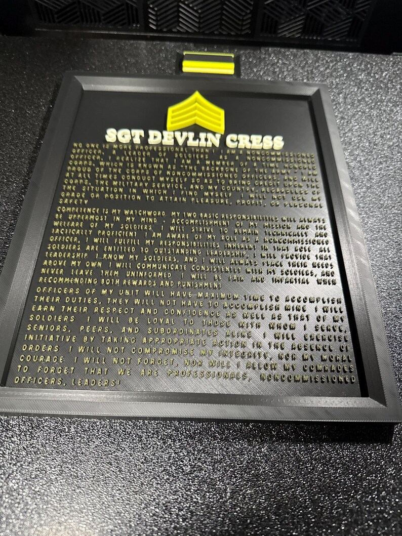 Personalized 3D Printed NCO Creed Plaque - Army Rank & Name - Veteran ...