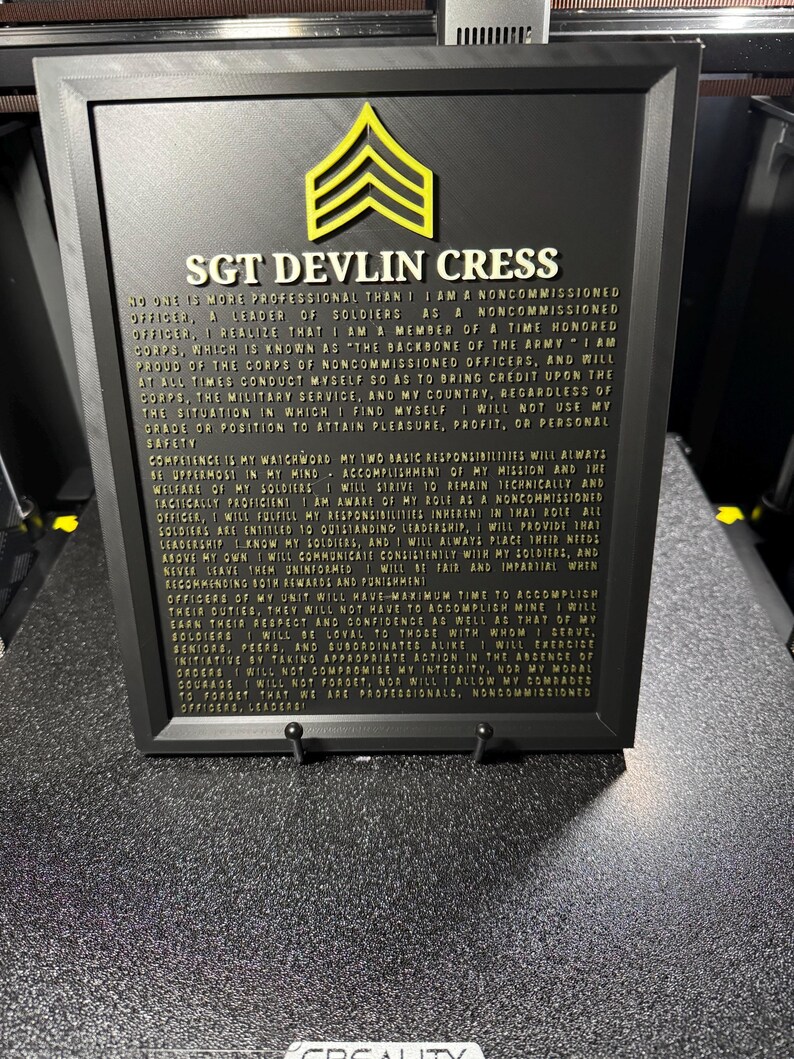 Personalized 3D Printed NCO Creed Plaque - Army Rank & Name - Veteran ...
