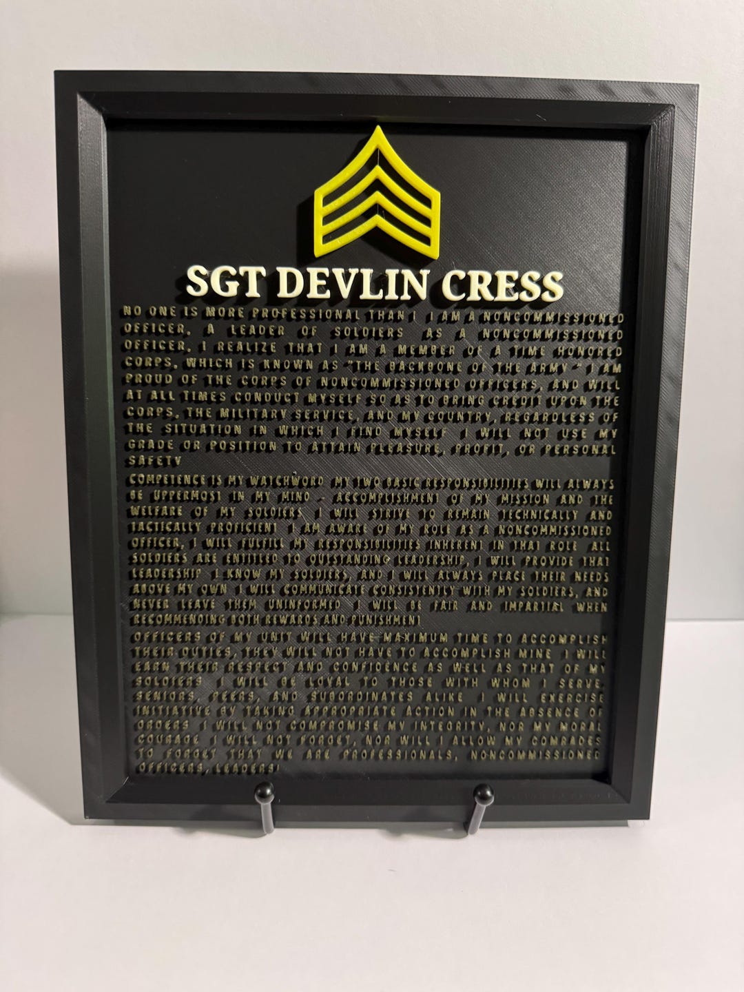 Personalized 3D Printed NCO Creed Plaque - Army Rank & Name - Veteran ...