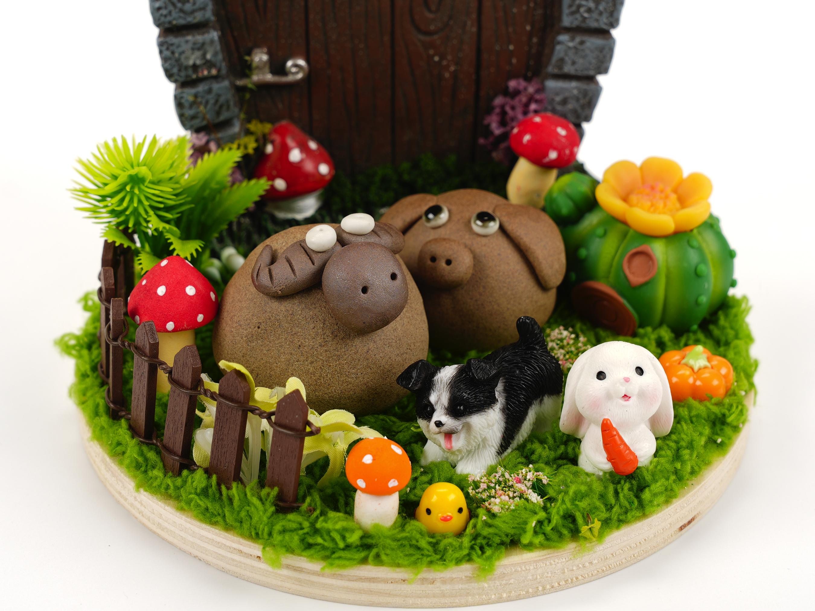 Secret Forest Cottage Desktop Garden: Hand-carved Stone Pets & Pine ...