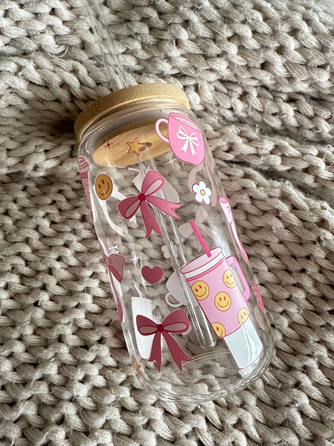 Preppy Bow Happy Face Sipper Glass Bridesmaid Party Proposal Birthday ...