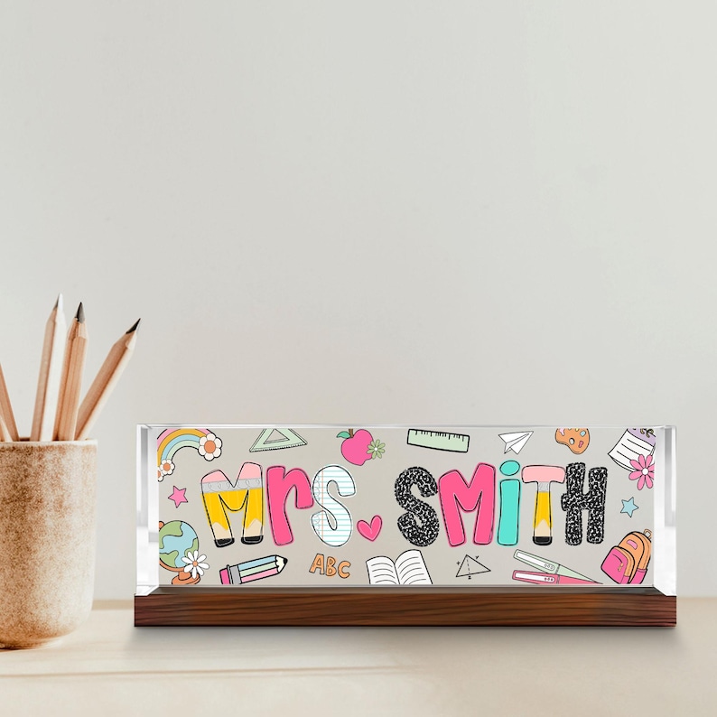 Custom Teacher Name Sign, Teacher Acrylic Desk Name Plate, Back to ...